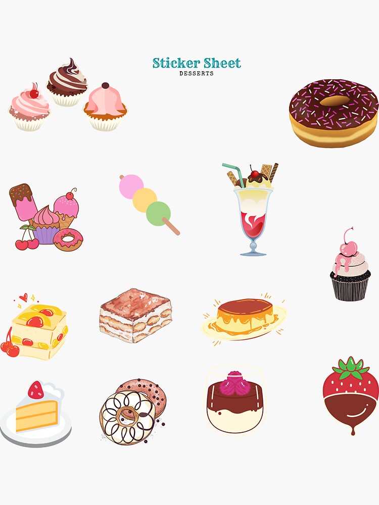 "Sticker Sheet – Desserts | Gourmet | Sweets Lover | Cake and Ice Cream ...