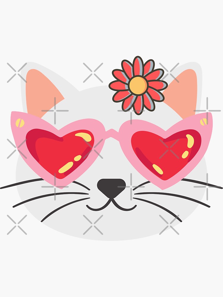 Pegatina «Cara de linda gatita con lentes, con estilo chip. Gata con ...