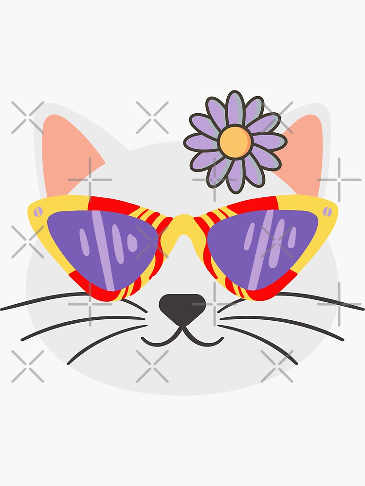 Pegatina «Cara de linda gatita con lentes, con estilo chip. Gata con ...
