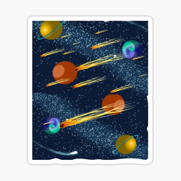 "Outer Space Scene, Complete With Meteors, Comets and Planets." Sticker ...