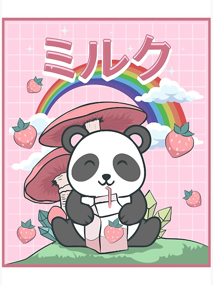 "Cottagecore Aesthetic Kawaii Panda Strawberry Milk " Art Print for ...