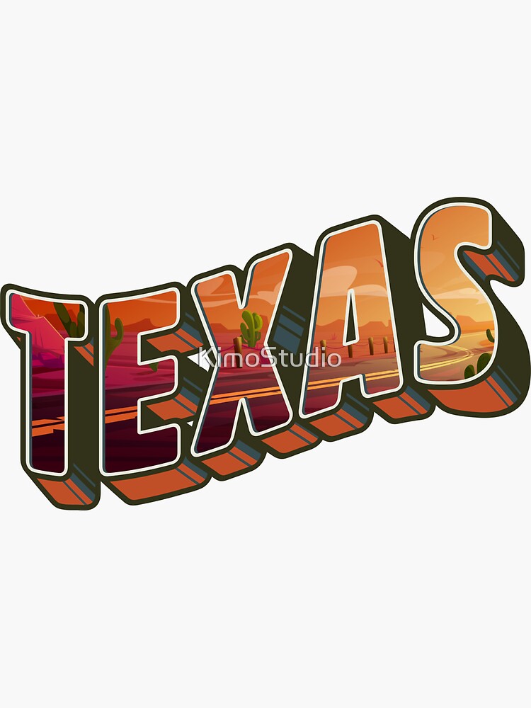 "Texas Sunset Over Cacti, Highway, Mountain" Sticker for Sale by ...