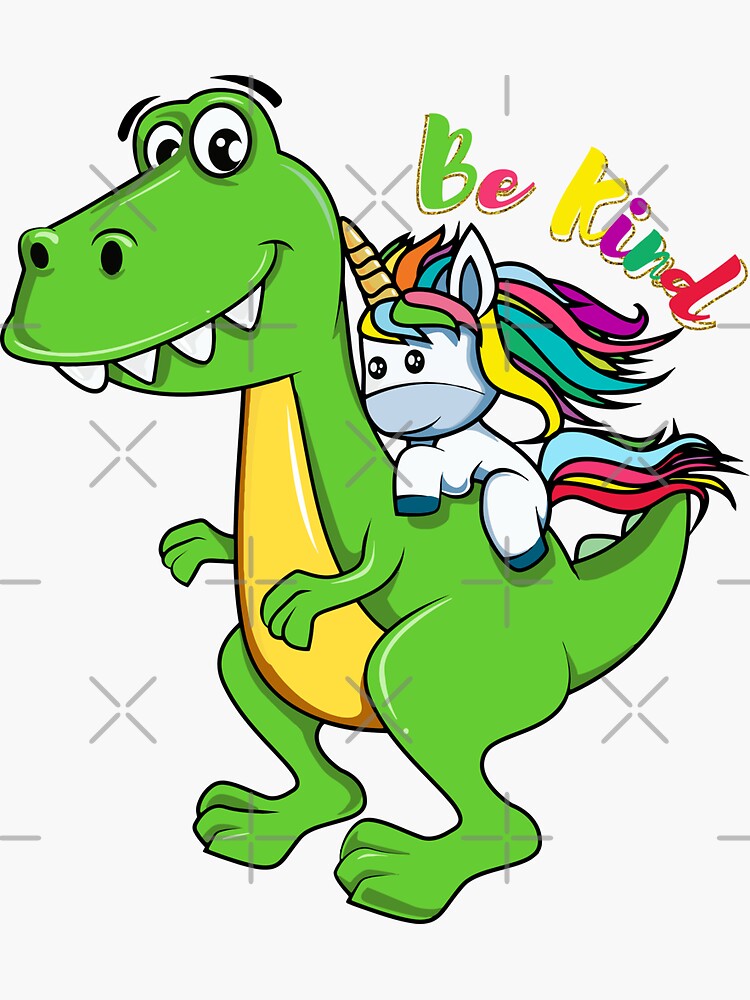 "Unicorn Riding Dinosaur" Sticker by Kawai-Corner | Redbubble
