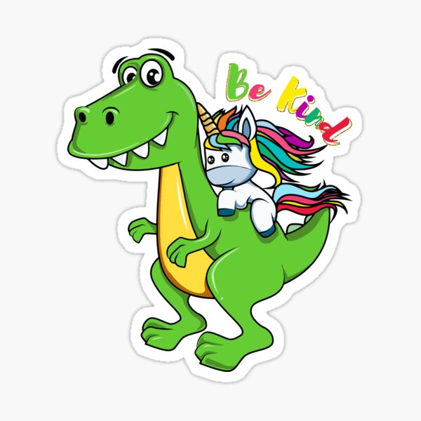 "Unicorn Riding Dinosaur" Sticker by Kawai-Corner | Redbubble
