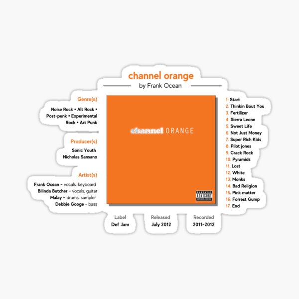 "channel ORANGE by Frank Ocean" Sticker for Sale by reemagana | Redbubble