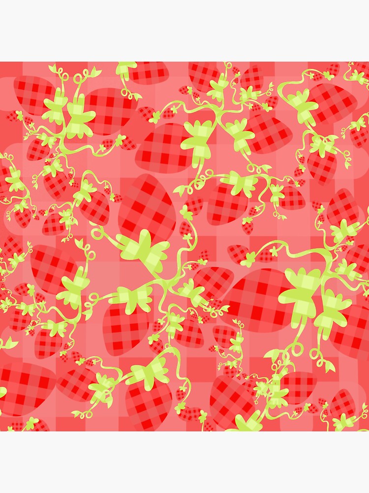 "Pink gingham strawberry print" Sticker by SweetSmudge | Redbubble