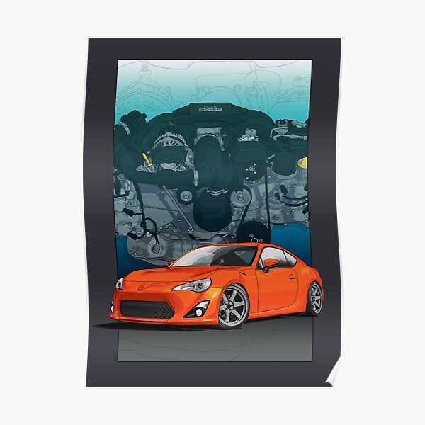 " Orange GT-86 Illustration with 4u gse engine backdrop" Poster by ...