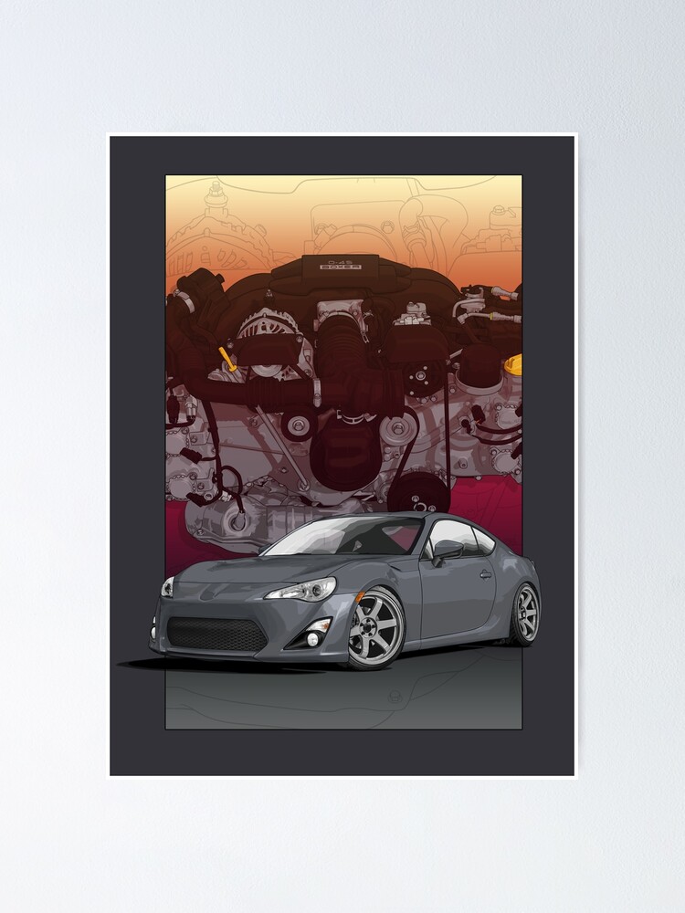 "Grey GT-86 Illustration with 4u gse engine backdrop" Poster for Sale ...