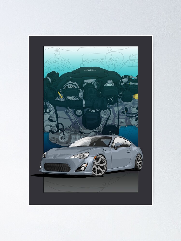 "Silver GT-86 Illustration with 4u gse engine backdrop" Poster for Sale ...