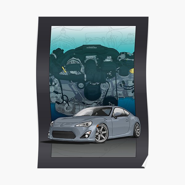 "Silver GT-86 Illustration with 4u gse engine backdrop" Poster for Sale ...