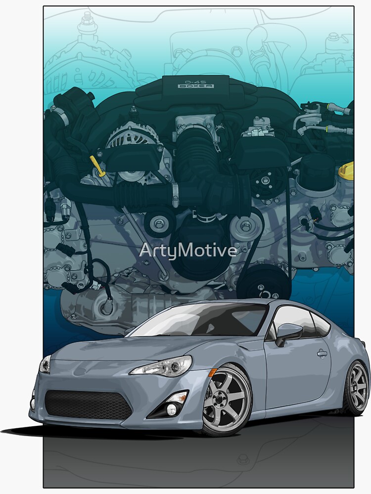 "Silver GT-86 Illustration with 4u gse engine backdrop" Sticker by ...