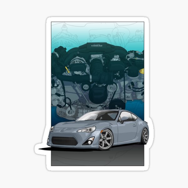 "Silver GT-86 Illustration with 4u gse engine backdrop" Sticker by ...