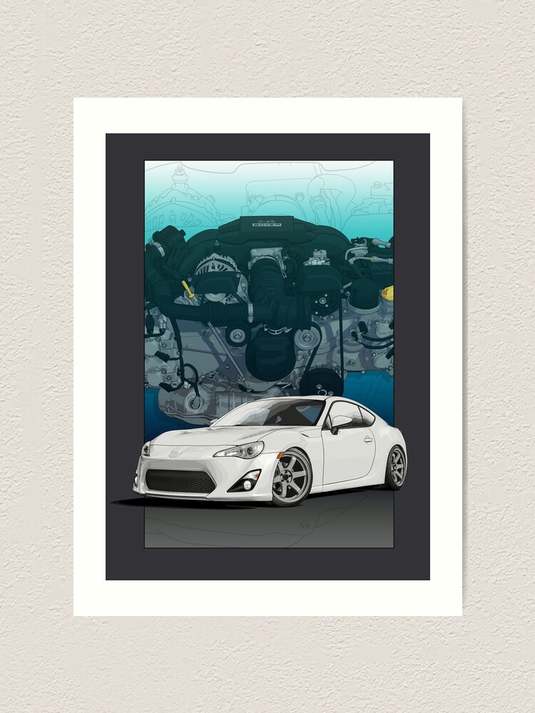 "White GT-86 Illustration with 4u gse engine backdrop" Art Print by ...
