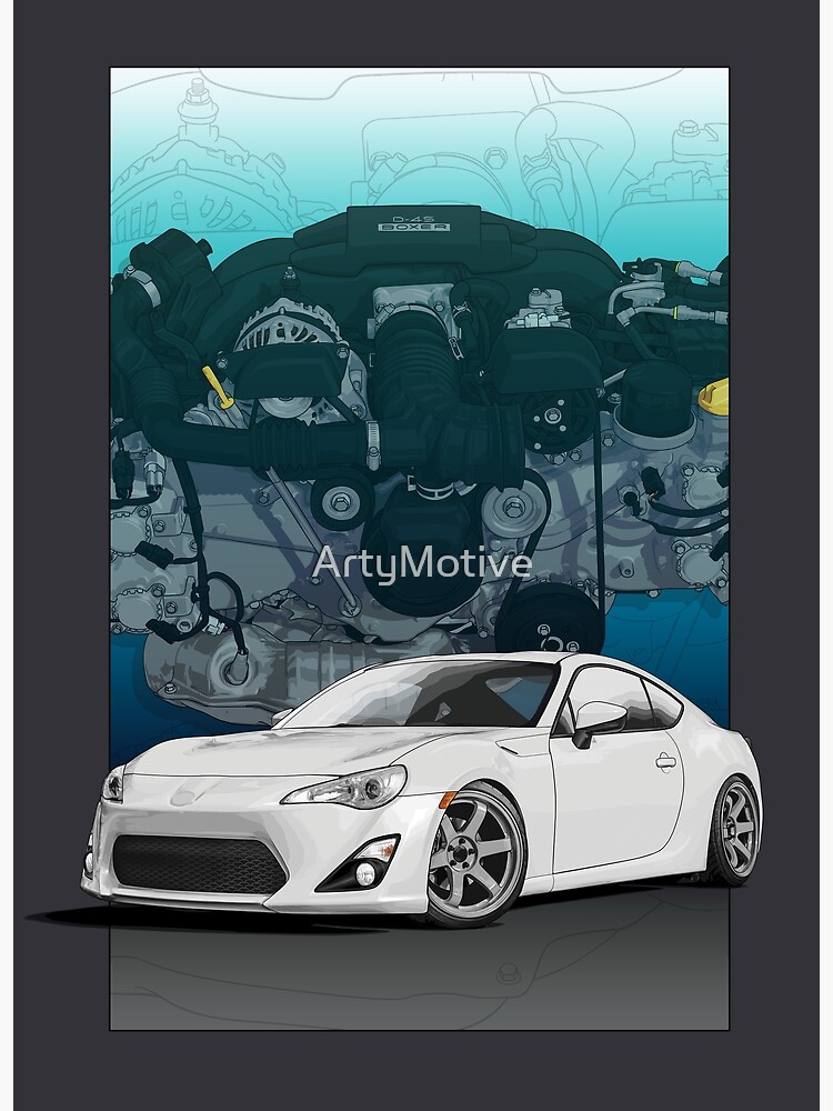"White GT-86 Illustration with 4u gse engine backdrop" Poster for Sale ...