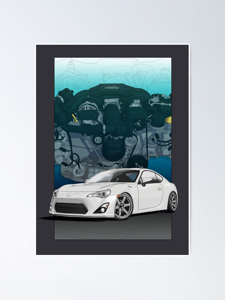 "White GT-86 Illustration with 4u gse engine backdrop" Poster for Sale ...