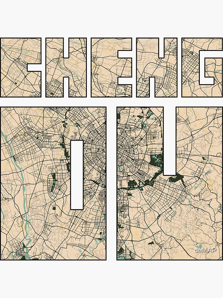 "Chengdu City Map of Sichuan, China - Vintage" Sticker by deMAP | Redbubble