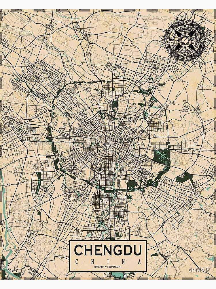 "Chengdu City Map of Sichuan, China - Vintage" Poster for Sale by deMAP ...