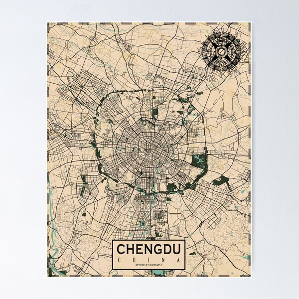 "Chengdu City Map of Sichuan, China - Vintage" Poster for Sale by deMAP ...