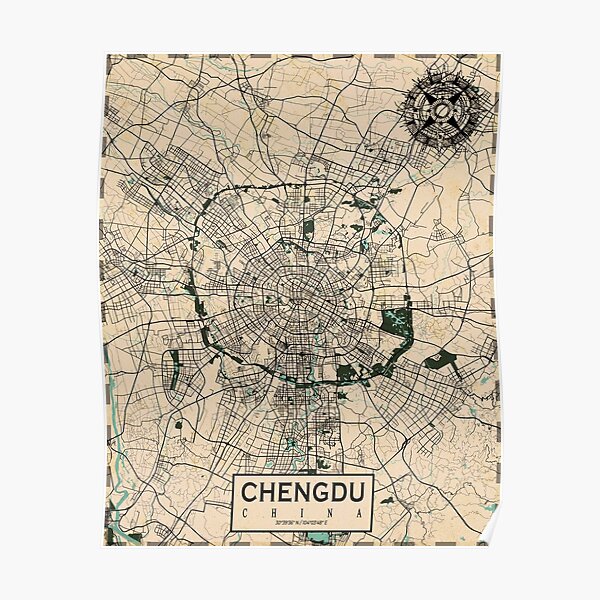 "Chengdu City Map of Sichuan, China - Vintage" Poster for Sale by deMAP ...