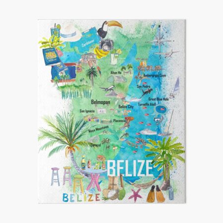 "Belize Caribbean Illustrated Travel Map with Roads and Tourist ...