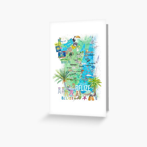 "Belize Caribbean Illustrated Travel Map with Roads and Tourist ...