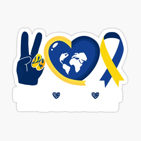 "Peace Love Cure Blue & Yellow Ribbon Down Syndrome Awareness" Sticker by ifaz | Redbubble