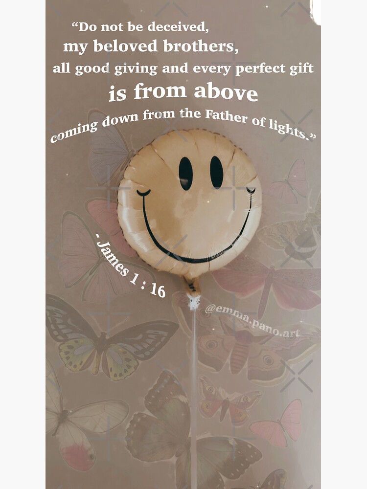"Smiley Face James Biblical Quote" Sticker by emma-pano | Redbubble