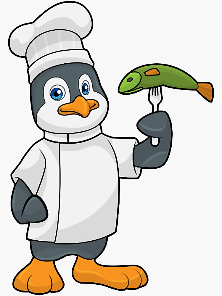 "Penguin as Cook with Fish & Cooking apron " Sticker by thai1993 ...