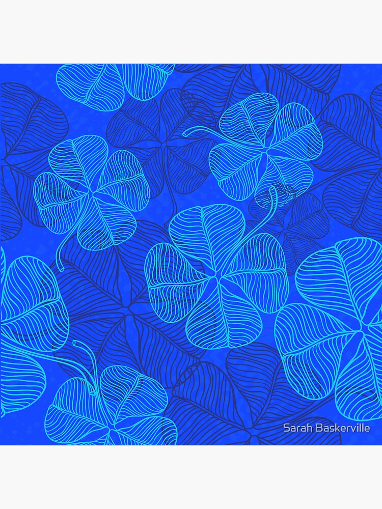 "Royal Blue Clover Pretty Flower Patterns Line Drawing Motif 3/6 ...