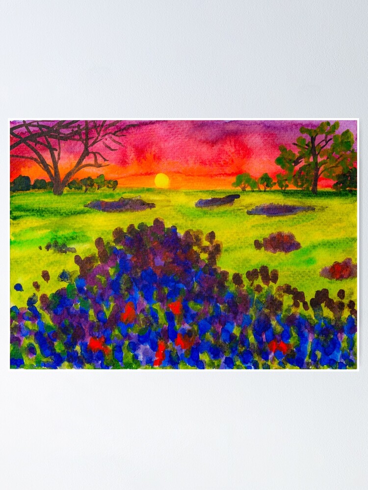 "Texas Bluebonnets at Sunset" Poster for Sale by ArinasFineArt | Redbubble