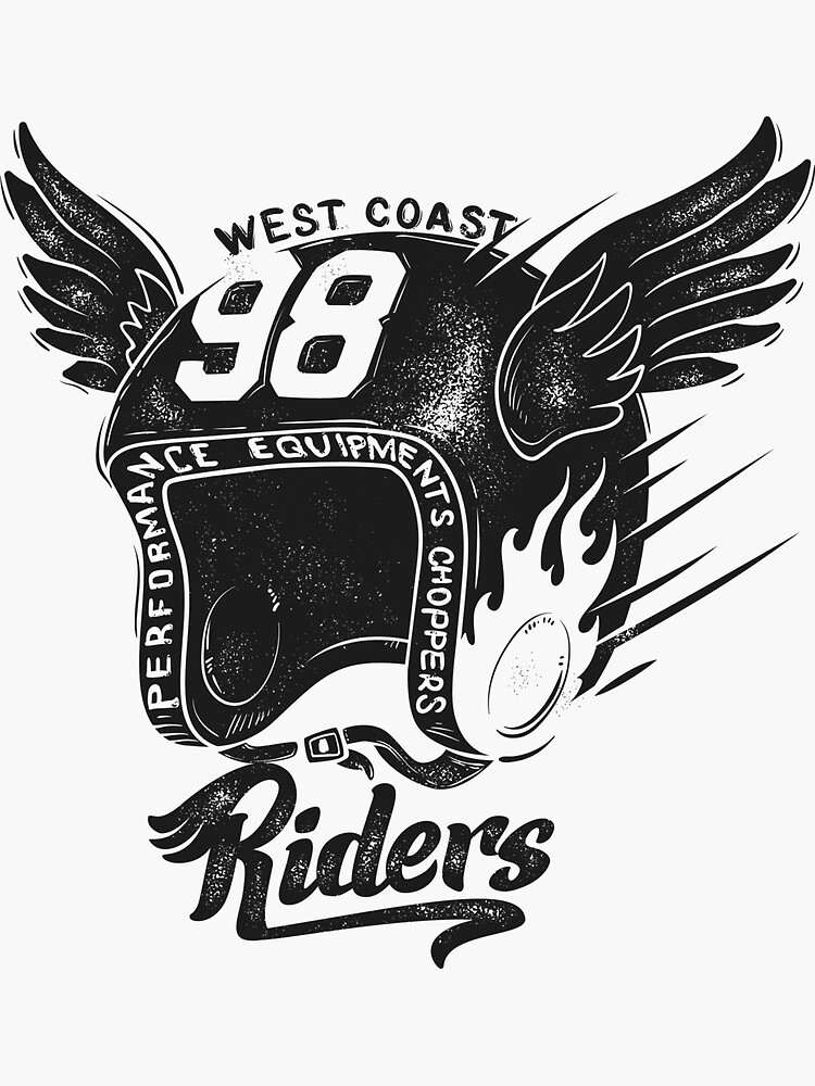 "West coast riders, helmet" Sticker for Sale by MomoDesigners | Redbubble