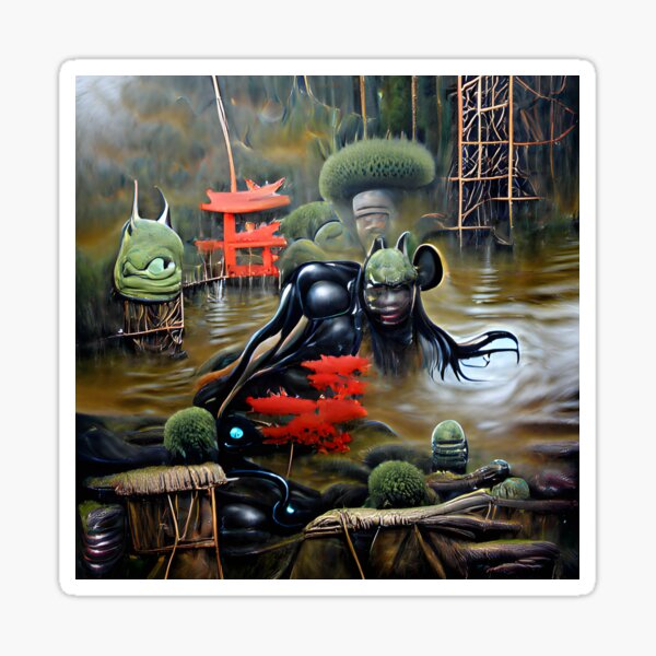"Japanese Inspired Swamp Landscape Digital Artwork " Sticker by ...