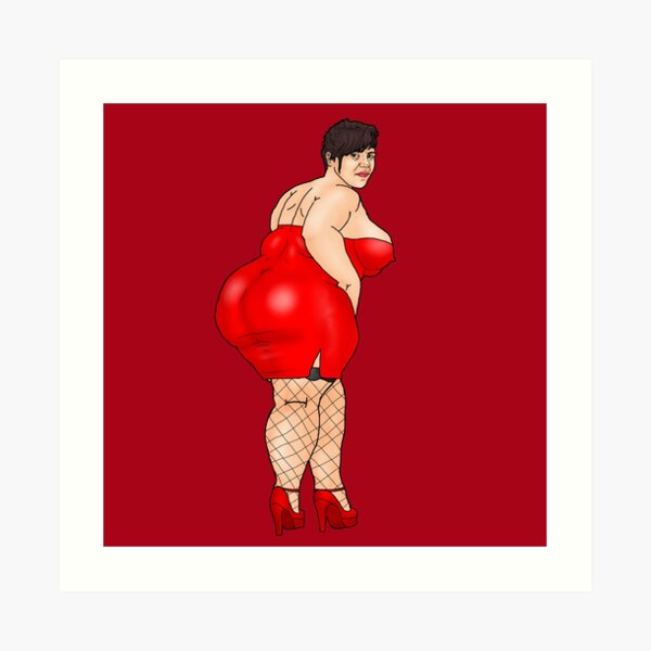 "BBW in red mini dress with fishnet stockings and high heels" Art Print for Sale by ...