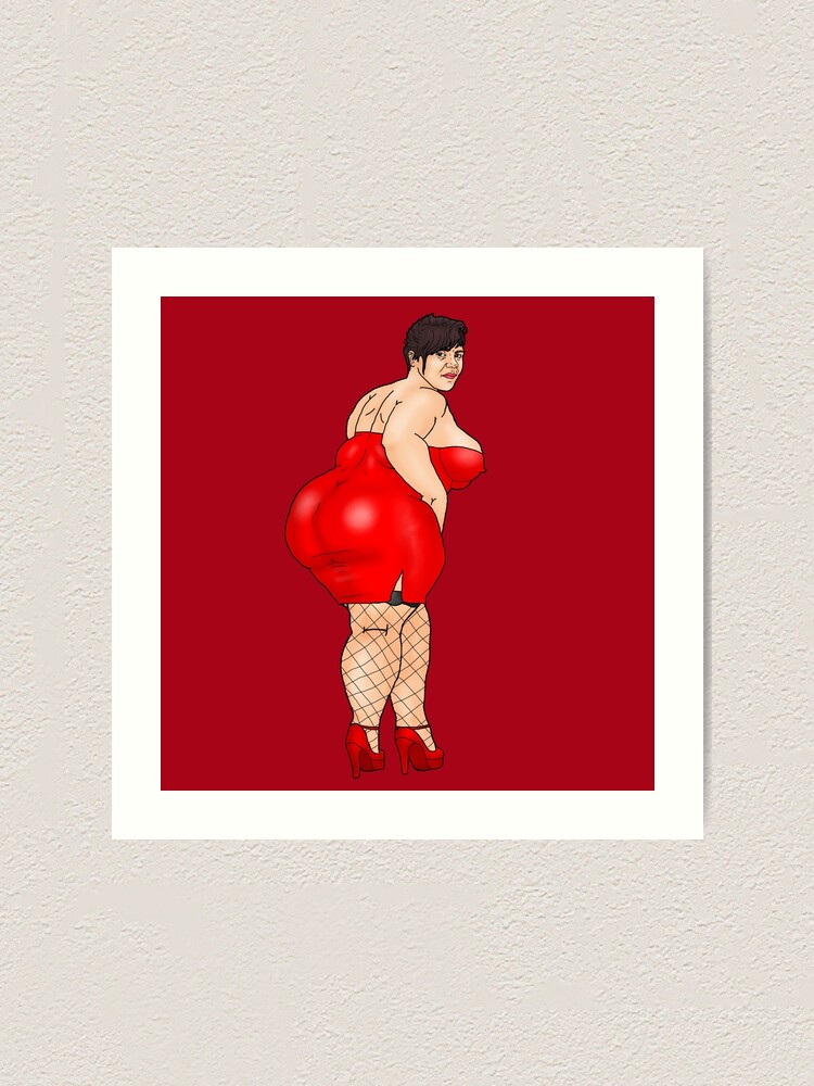 "BBW in red mini dress with fishnet stockings and high heels" Art Print for Sale by ...