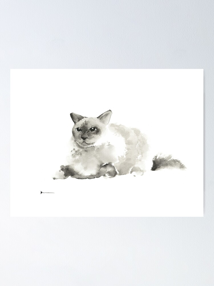 "Grumpy cat watercolor art print painting, cat home decor" Poster by ...
