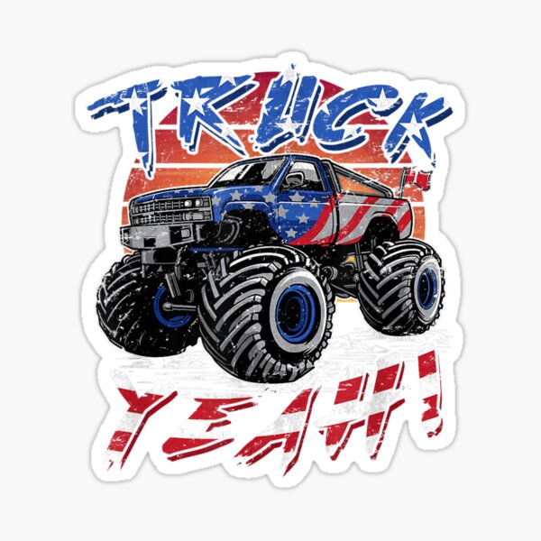 "Monster Trucks Truck Yeah Vintage Retro USA Flag" Sticker by ...