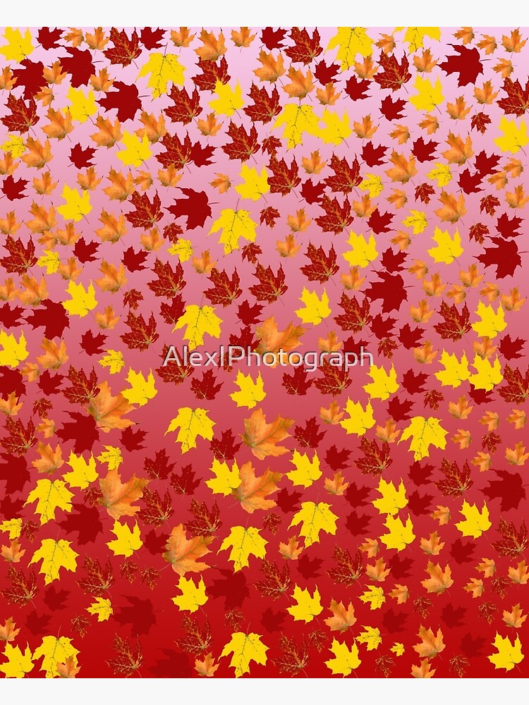 "Colored from fall leaves over background with gradient red colour ...