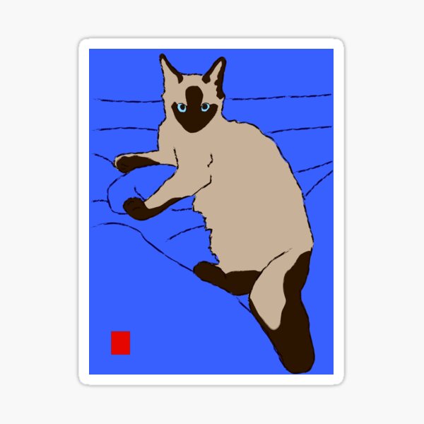 "Cat on blue bed" Sticker by PSteinDesign | Redbubble