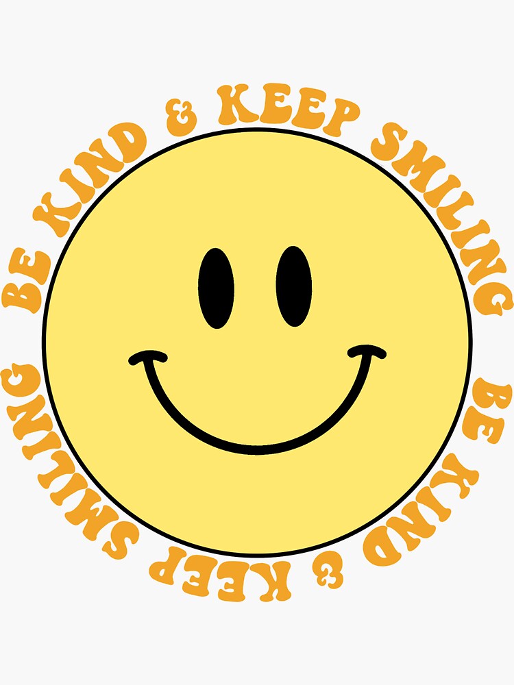 "Be Kind & Keep Smiling Yellow Smiley Face" Sticker for Sale by ...
