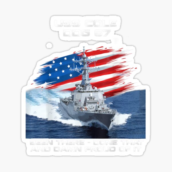 "USS Cole DDG-67 Destroyer Ship USA Flag Veterans Day Xmas" Sticker by ...