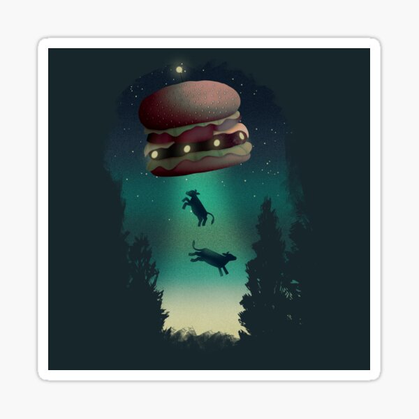 "Cow UFO Abduction" Sticker for Sale by mikaylart | Redbubble