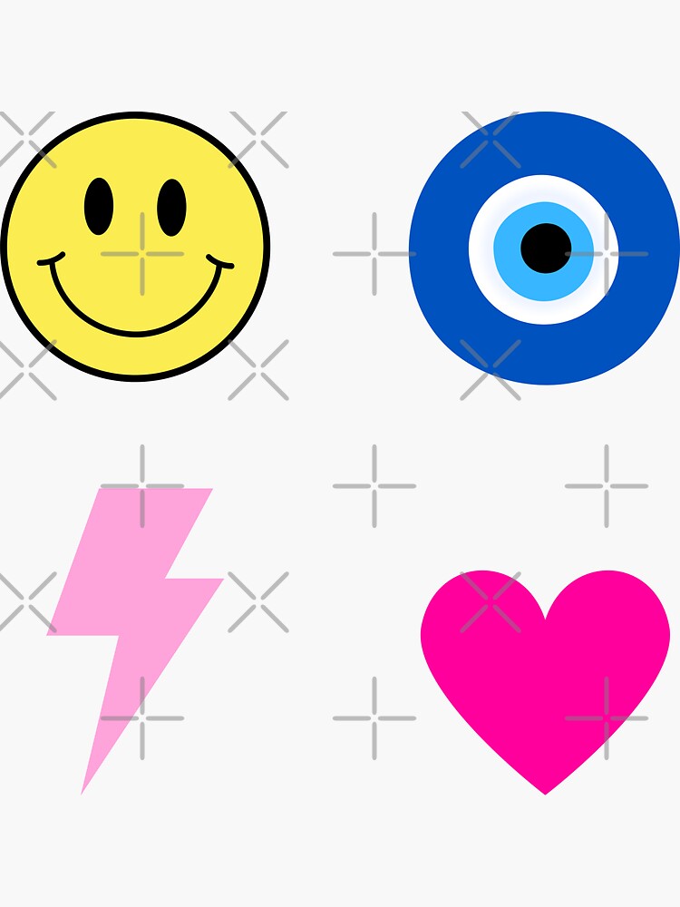"Preppy sticker pack smiley, evil eye, heart, lightning" Sticker by ...