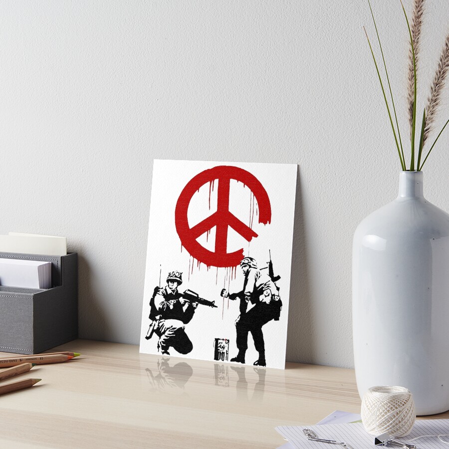 "Banksy Street Graffiti Art Soldiers Painting Peace" Art Board Print by ...