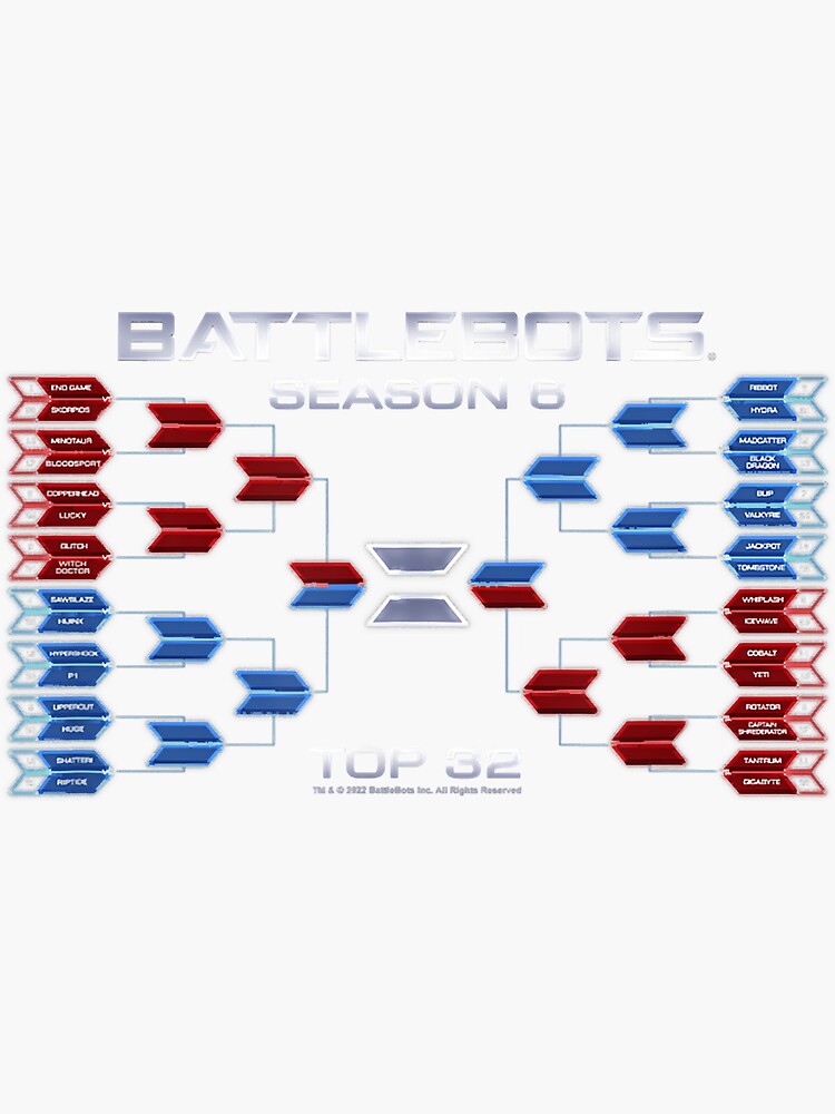 "BattleBots Season 6 Top 32 Bracket" Sticker for Sale by PootinTuon ...