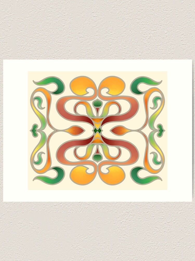 "Elegant symmetrical ornamental pattern in fiery and green color scheme ...
