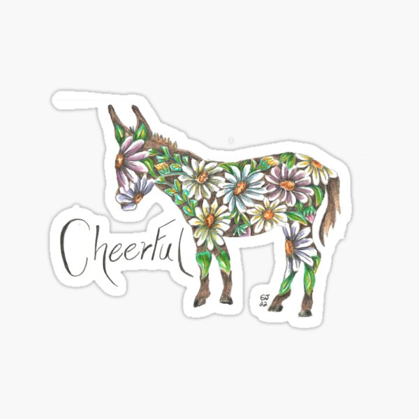 "Cheerful Daisy Donkey by Sherry Jarvis BG removed" Sticker by ...