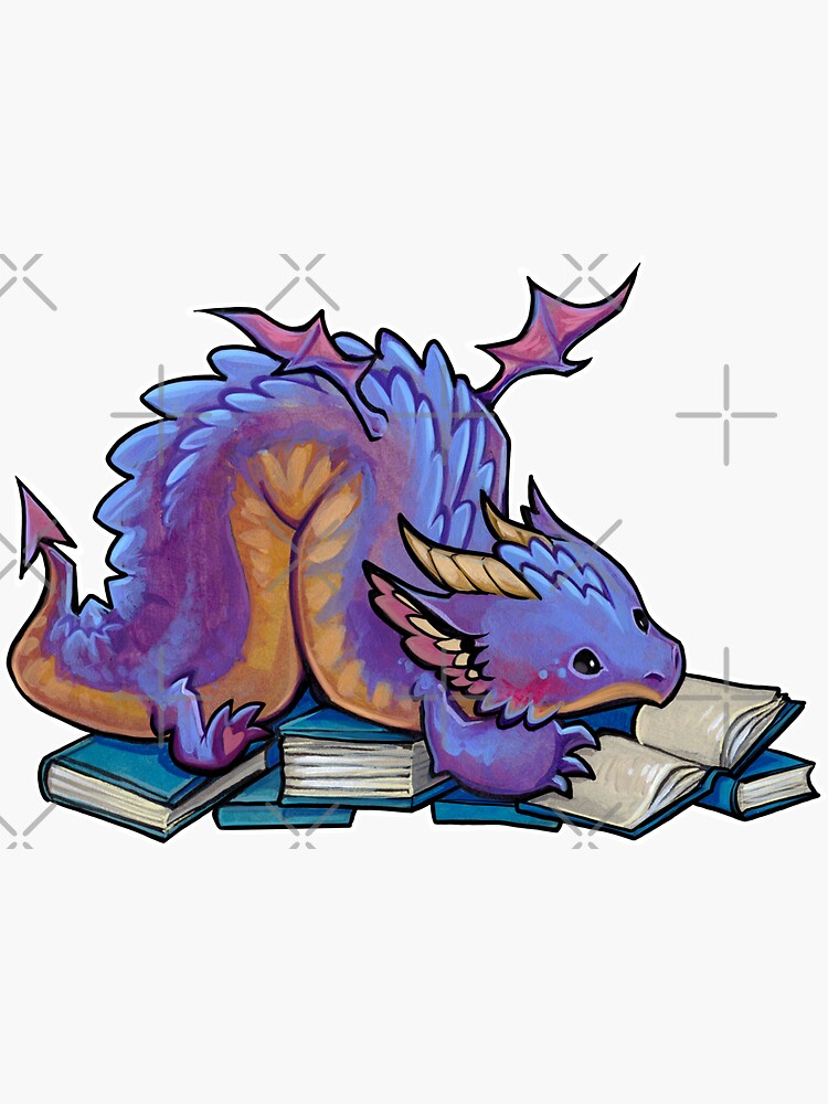 "Library dragon" Sticker for Sale by ArtOfBianca | Redbubble
