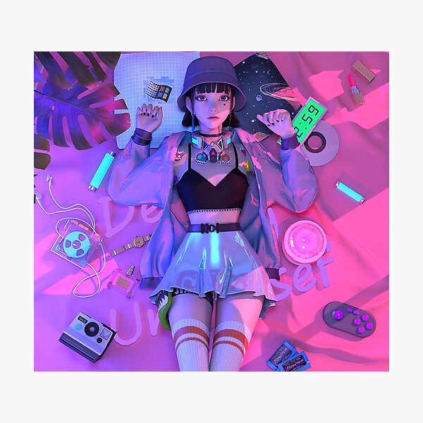 Retro Punk Anime Girl Lying On Bed Poster Photographic Print For Sale By Rabepatsy Redbubble