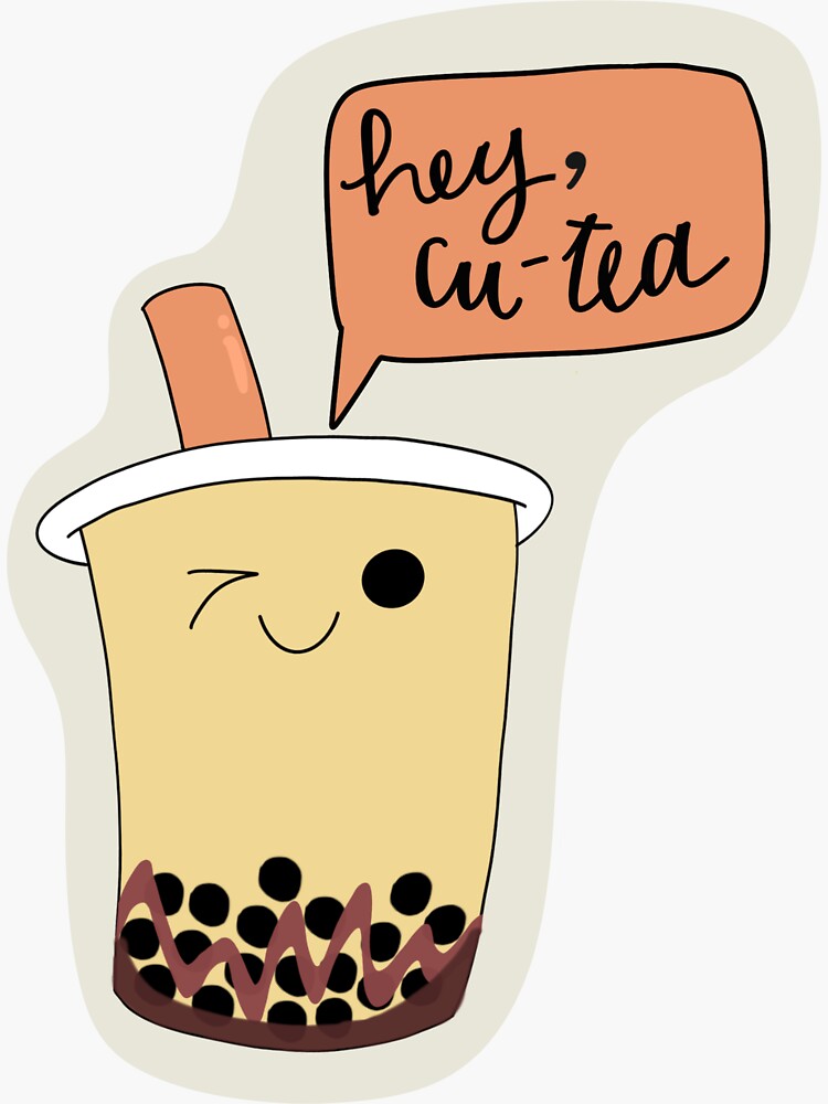 "Hey Cu-Tea" Sticker by DamselinaSketch | Redbubble