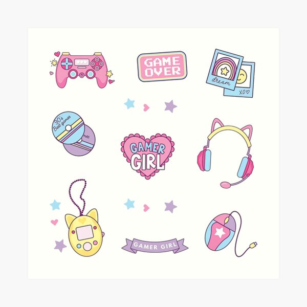 "Gamer Girl Aesthetic Stickers Pack, Gamer Girl kawaii elements set ...
